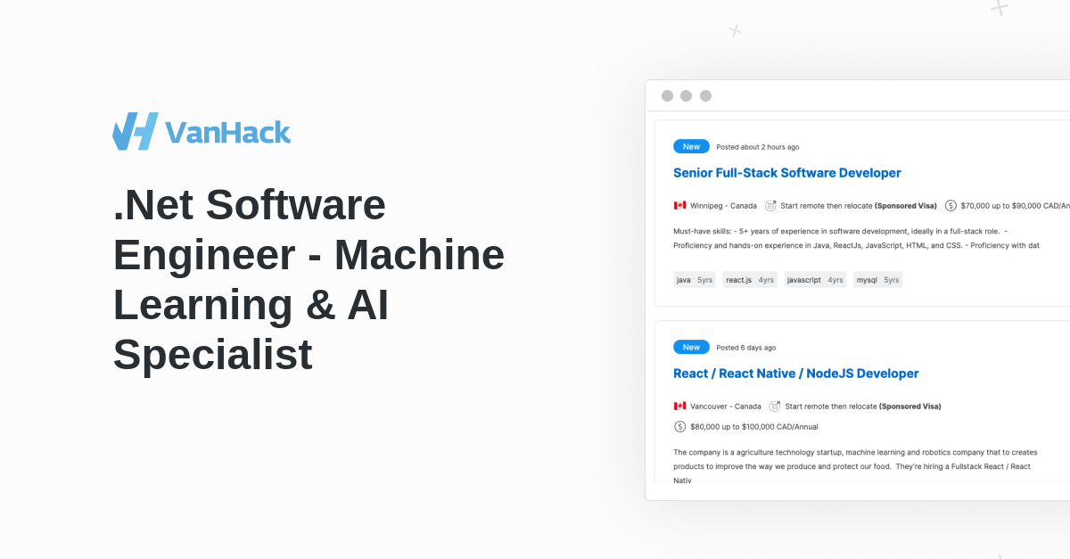 .Net Software Engineer - Machine Learning & AI Specialist - VanHack