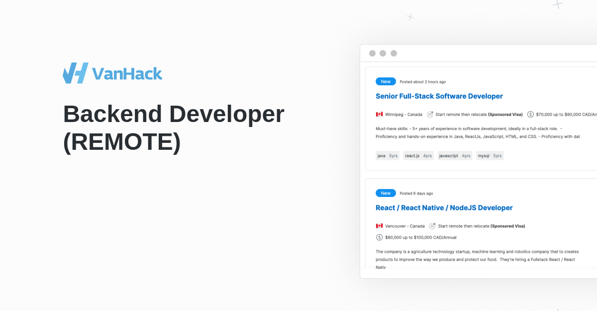 Backend Developer (REMOTE) - VanHack