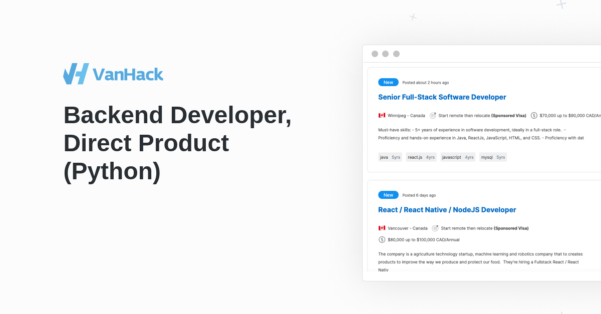 Backend Developer, Direct Product (Python) - VanHack