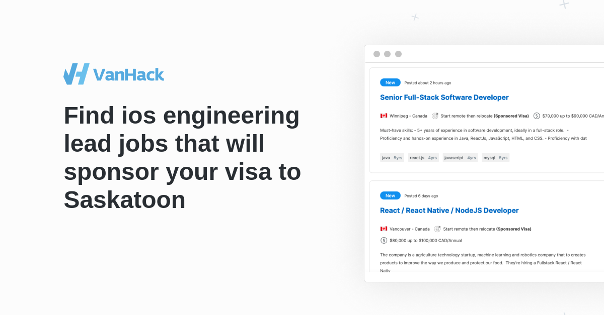 Ios engineering lead jobs in Saskatoon - VanHack
