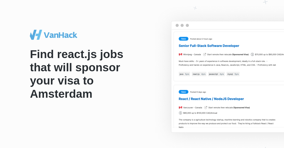 React.js jobs in Amsterdam - VanHack