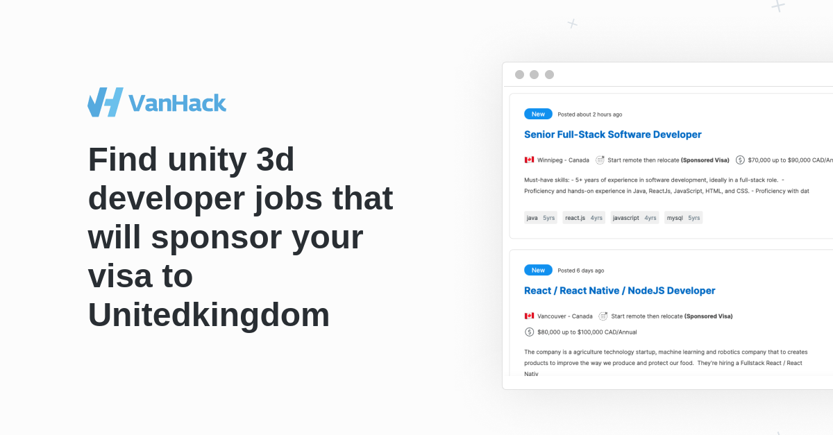 Unity 3d developer jobs in Unitedkingdom - VanHack