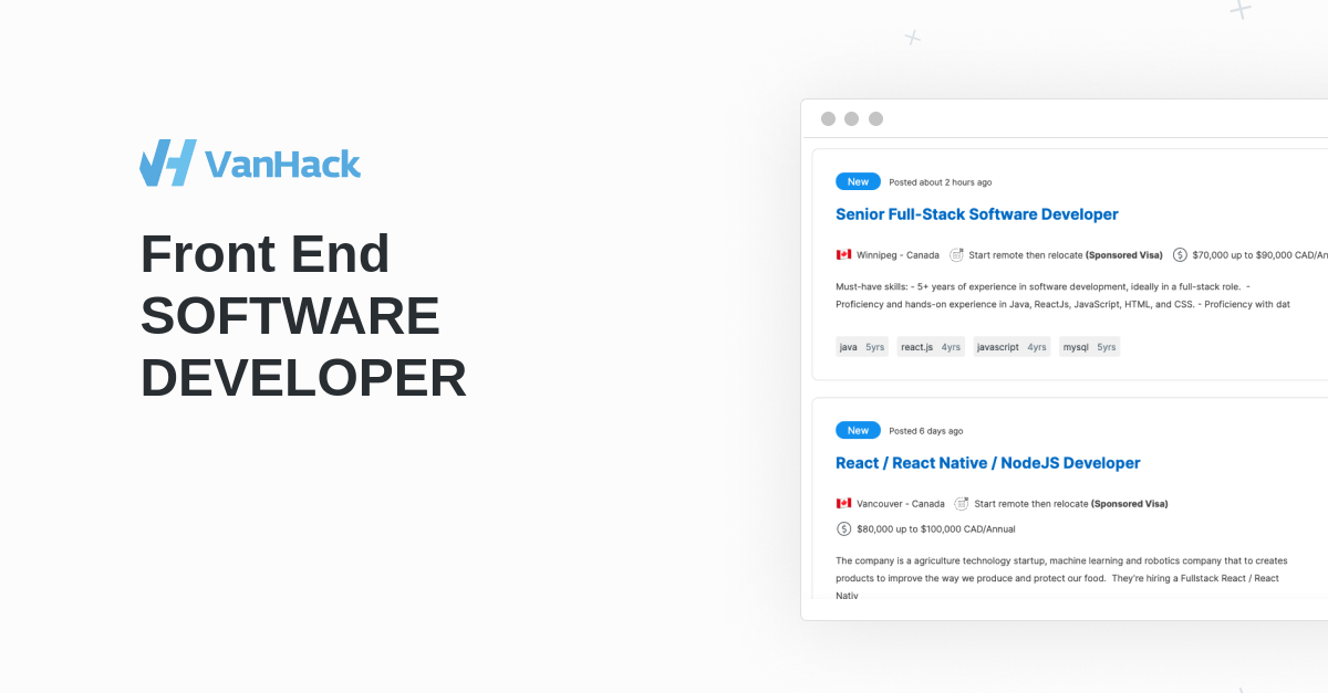 Front End SOFTWARE DEVELOPER - VanHack
