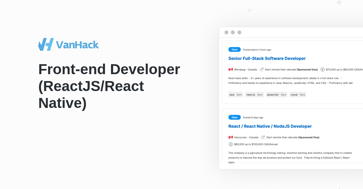 Front-end Developer (ReactJS/React Native) - VanHack