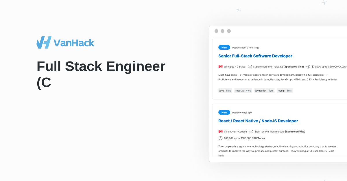 Full Stack Engineer (C#/.NET/SQL) - VanHack