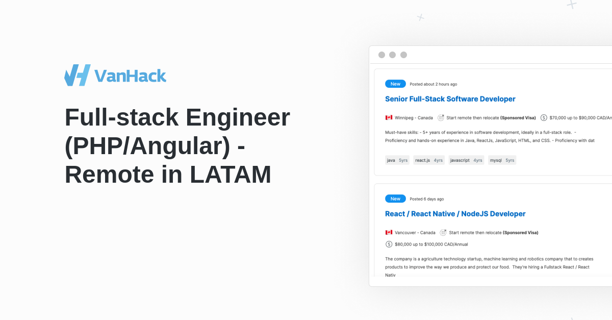 Full-stack Engineer (PHP/Angular) - Remote in LATAM - VanHack