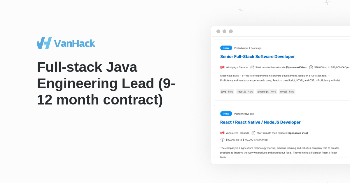 Full-stack Java Engineering Lead (9-12 month contract) - VanHack