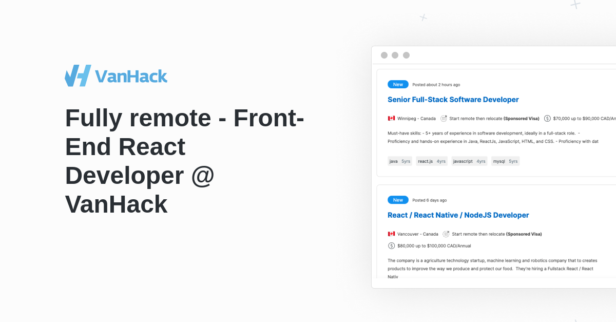 Fully remote - Front-End React Developer @ VanHack - VanHack
