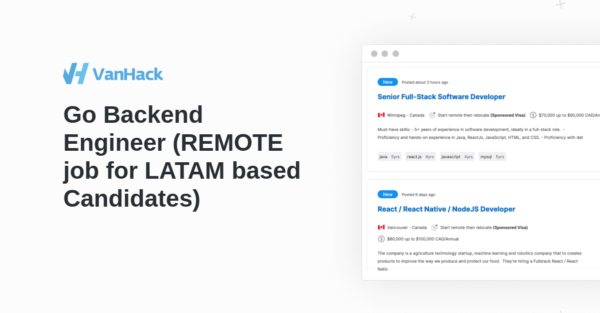 Go Backend Engineer (REMOTE job for LATAM based Candidates) - VanHack