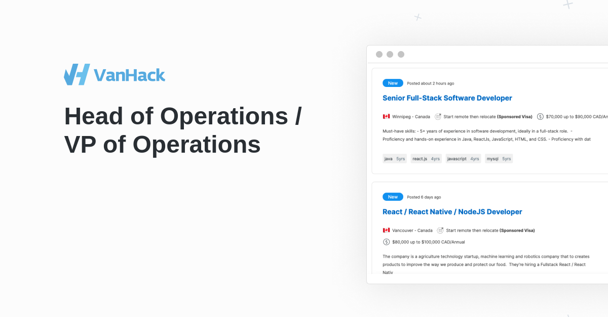 Head of Operations / VP of Operations - VanHack