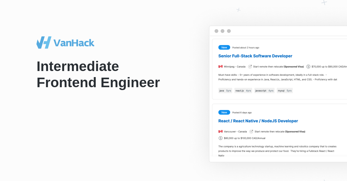 Intermediate Frontend Engineer - VanHack