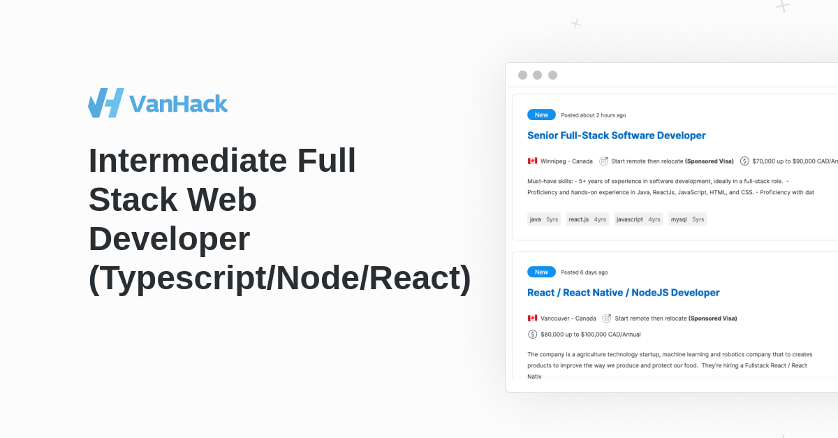 Intermediate Full Stack Web Developer (Typescript/Node/React) - VanHack