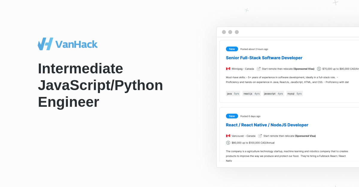 Intermediate JavaScript/Python Engineer - VanHack