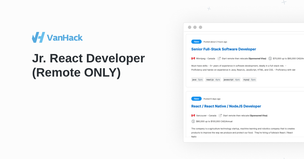 Jr. React Developer (Remote ONLY) - VanHack