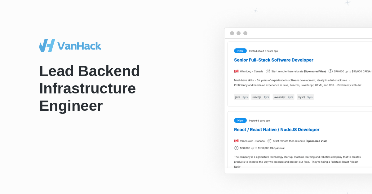 Lead Backend Infrastructure Engineer - VanHack