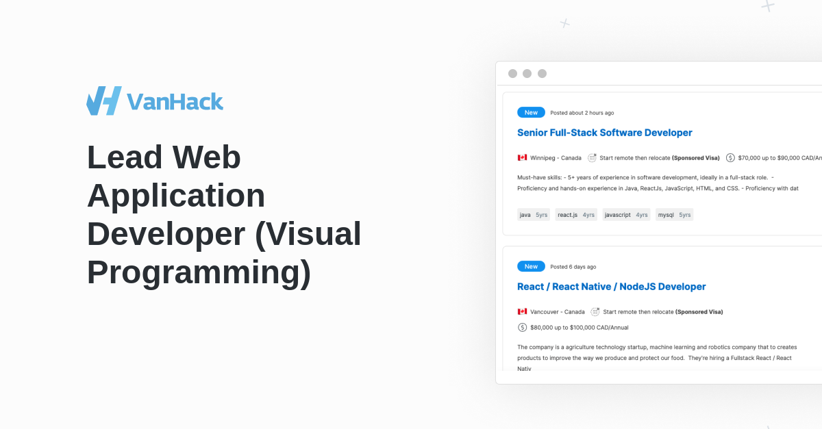 Lead Web Application Developer (Visual Programming) - VanHack