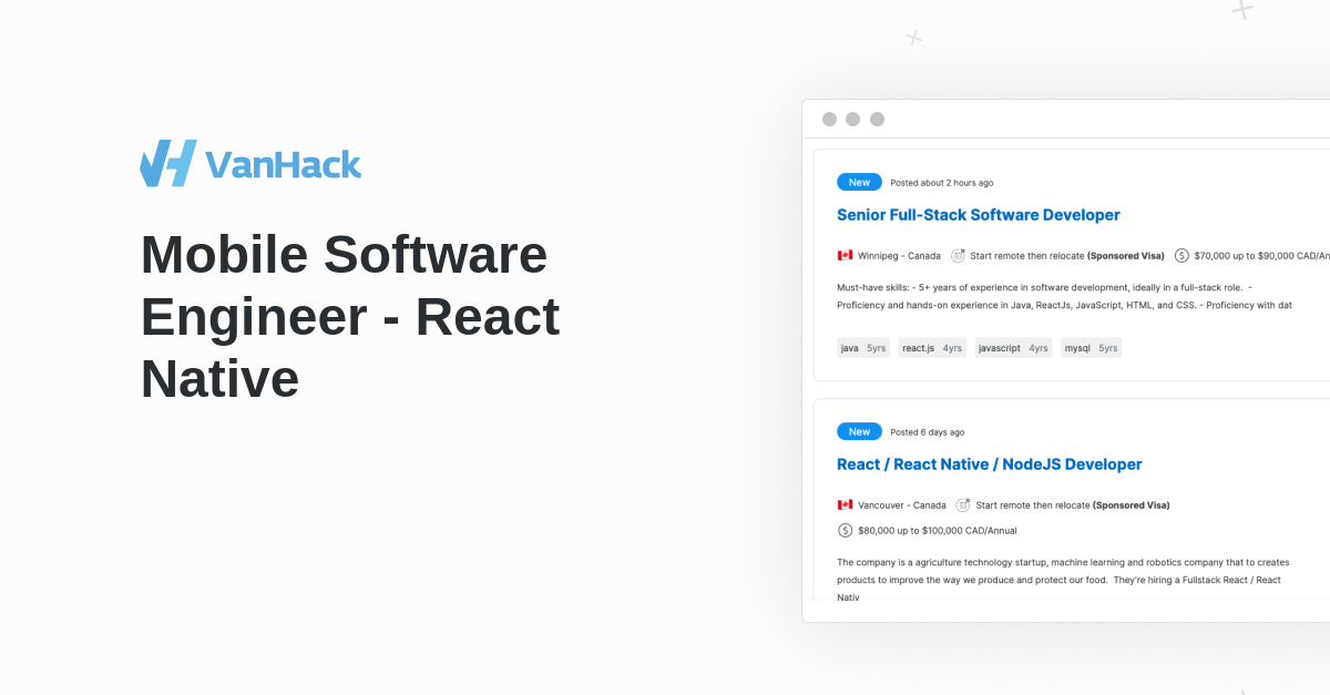 Mobile Software Engineer - React Native - VanHack