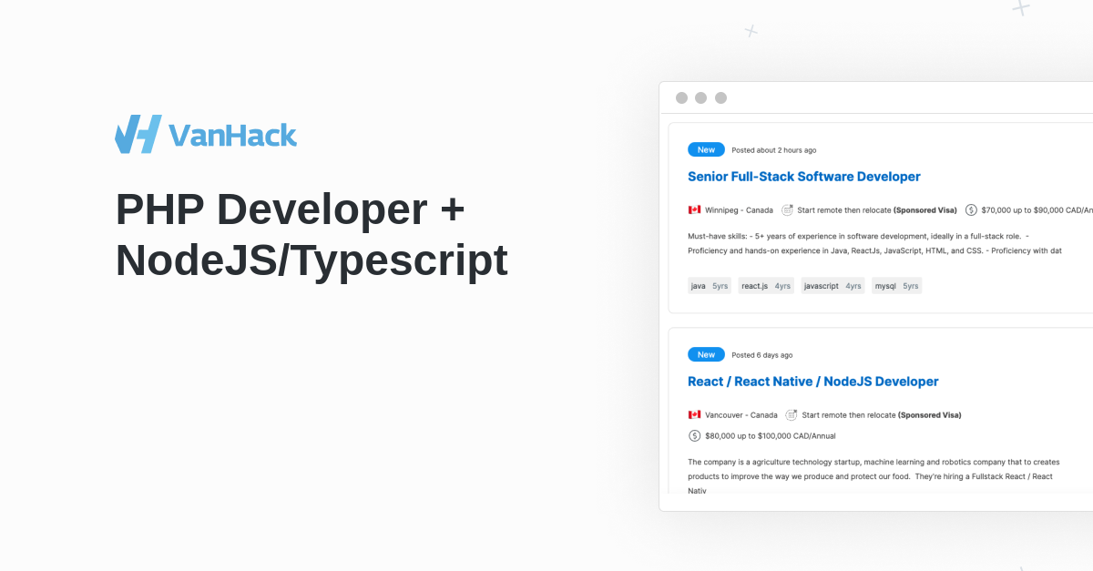 PHP Developer + NodeJS/Typescript - VanHack