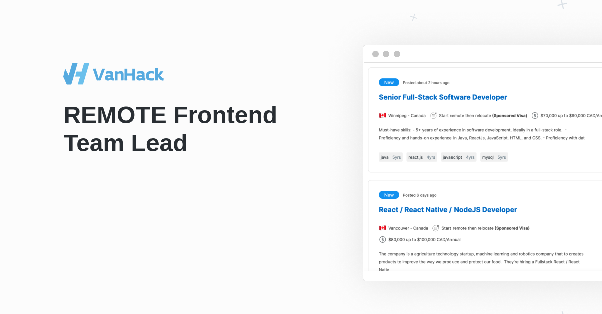 REMOTE Frontend Team Lead - VanHack