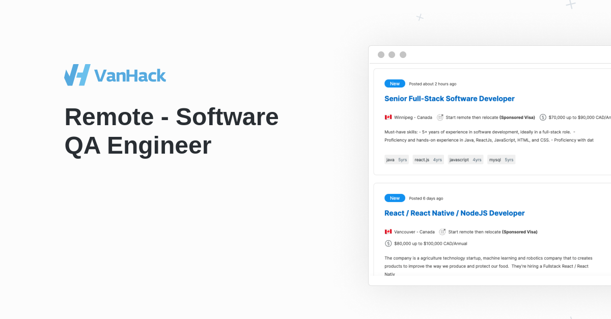 Remote - Software QA Engineer - VanHack
