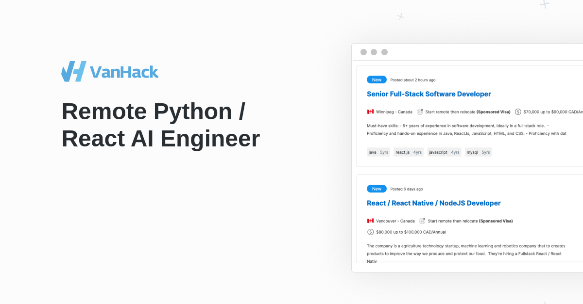 Remote Python / React AI Engineer - VanHack