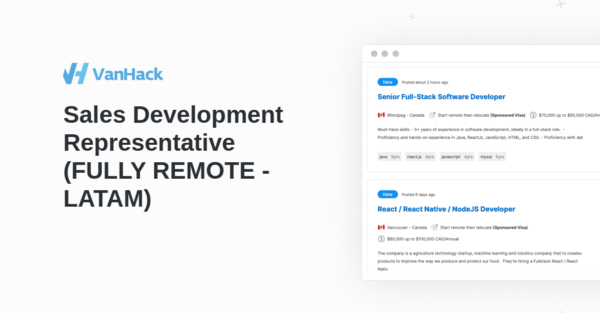 Sales Development Representative (FULLY REMOTE - LATAM) - VanHack