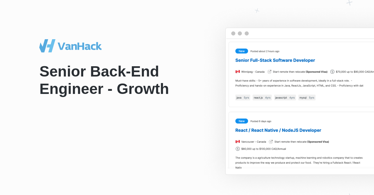 Senior Back-End Engineer - Growth - VanHack