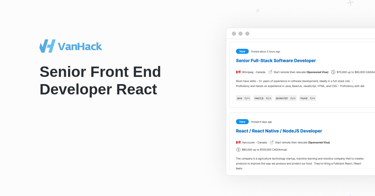 Senior Front End Developer React - VanHack