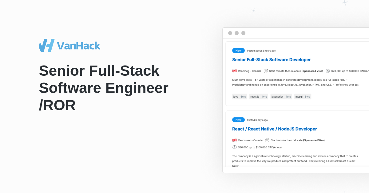 Senior Full-Stack Software Engineer /ROR - VanHack