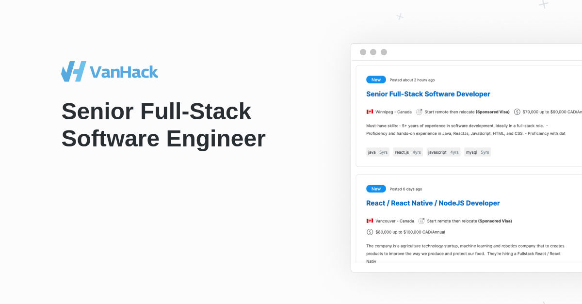 Senior Full-Stack Software Engineer - VanHack