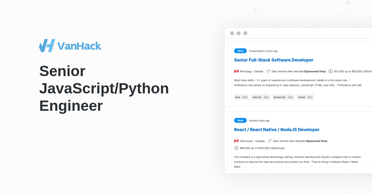 Senior JavaScript/Python Engineer - VanHack