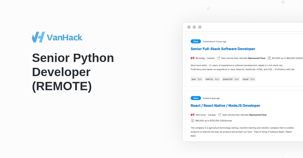 Senior Python Developer (REMOTE) - VanHack