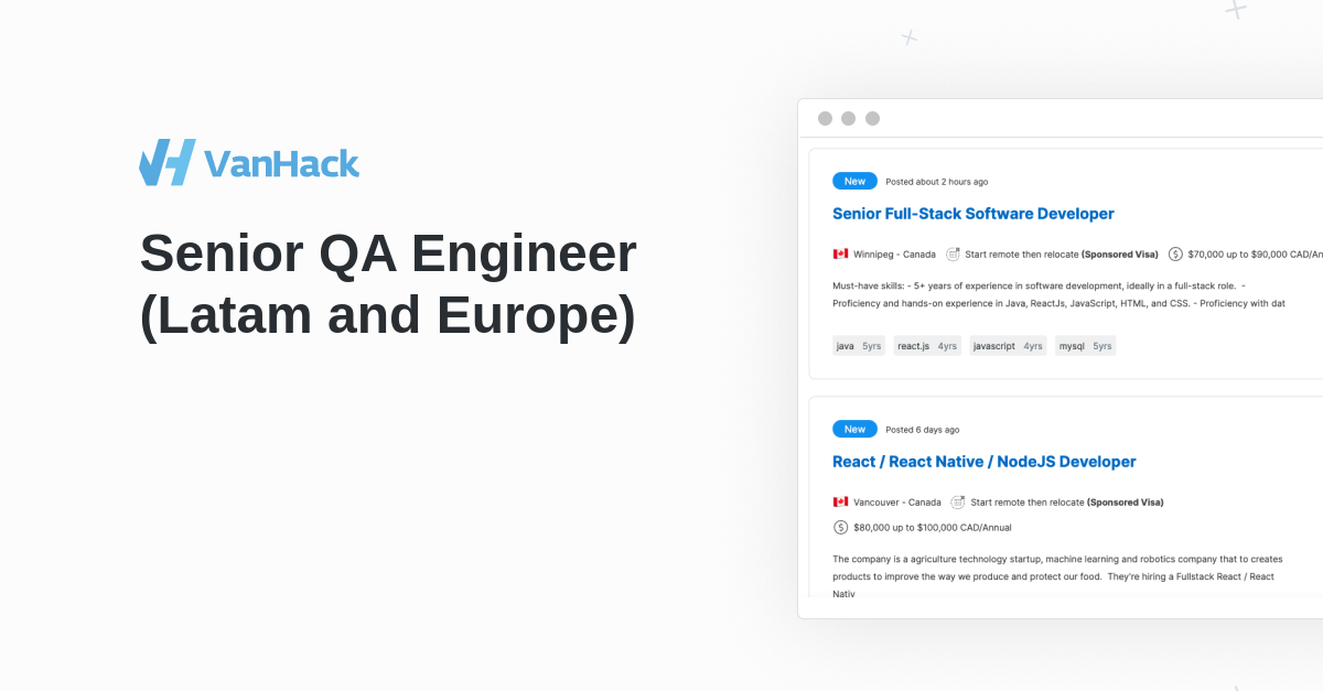 Senior QA Engineer (Latam and Europe) - VanHack