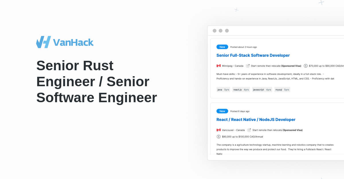 Senior Rust Engineer / Senior Software Engineer - VanHack