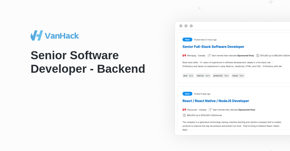 Senior Software Developer - Backend - VanHack