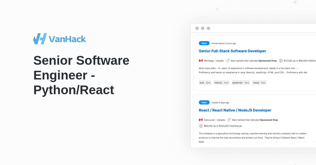 Senior Software Engineer - Python/React - VanHack