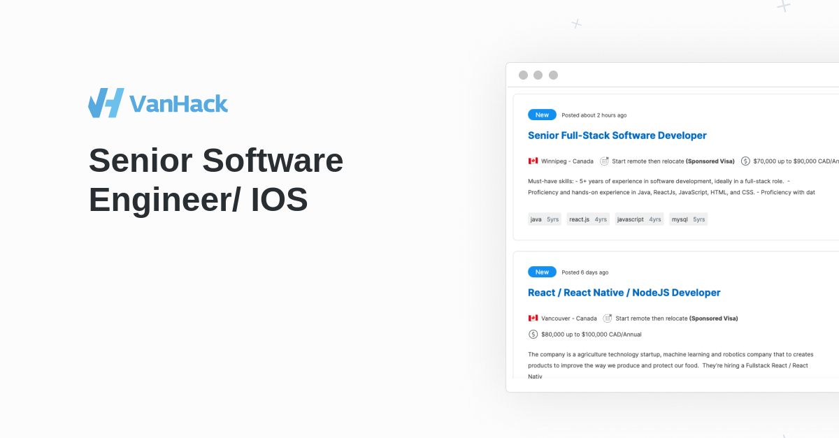 Senior Software Engineer/ IOS - VanHack