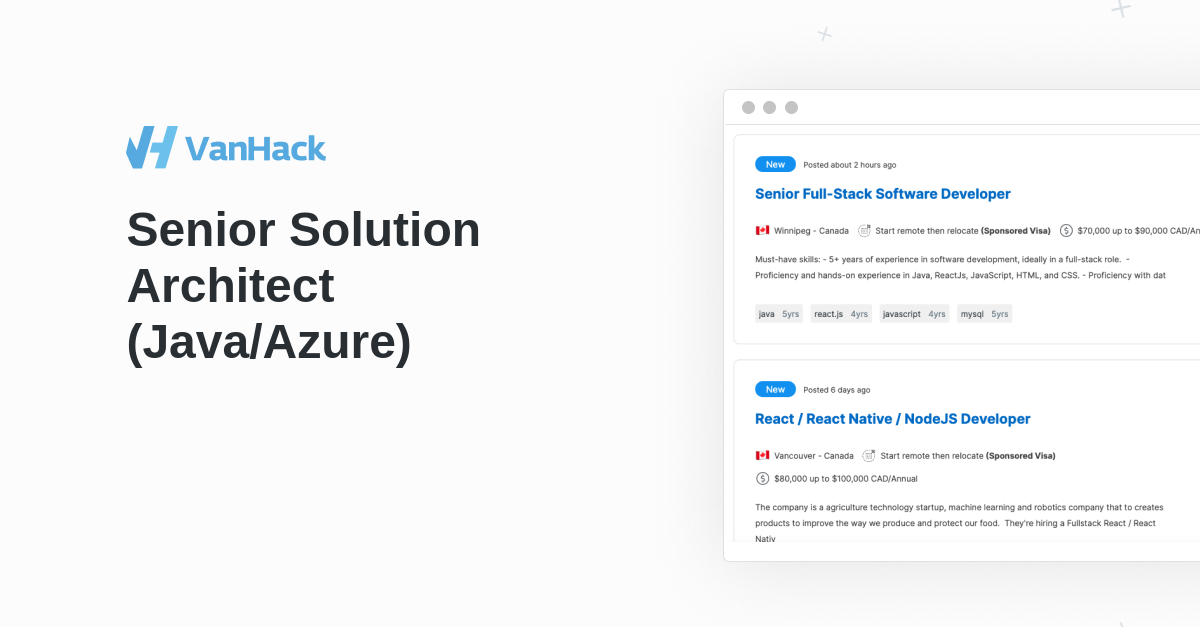 Senior Solution Architect (Java/Azure) - VanHack