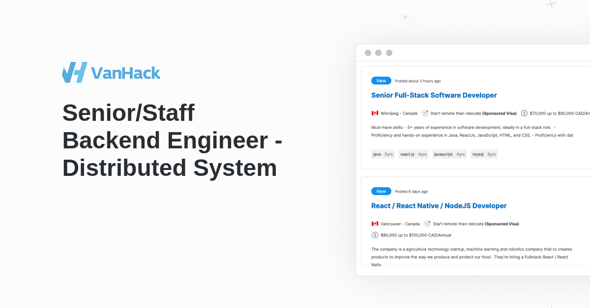 Senior/Staff Backend Engineer - Distributed System - VanHack