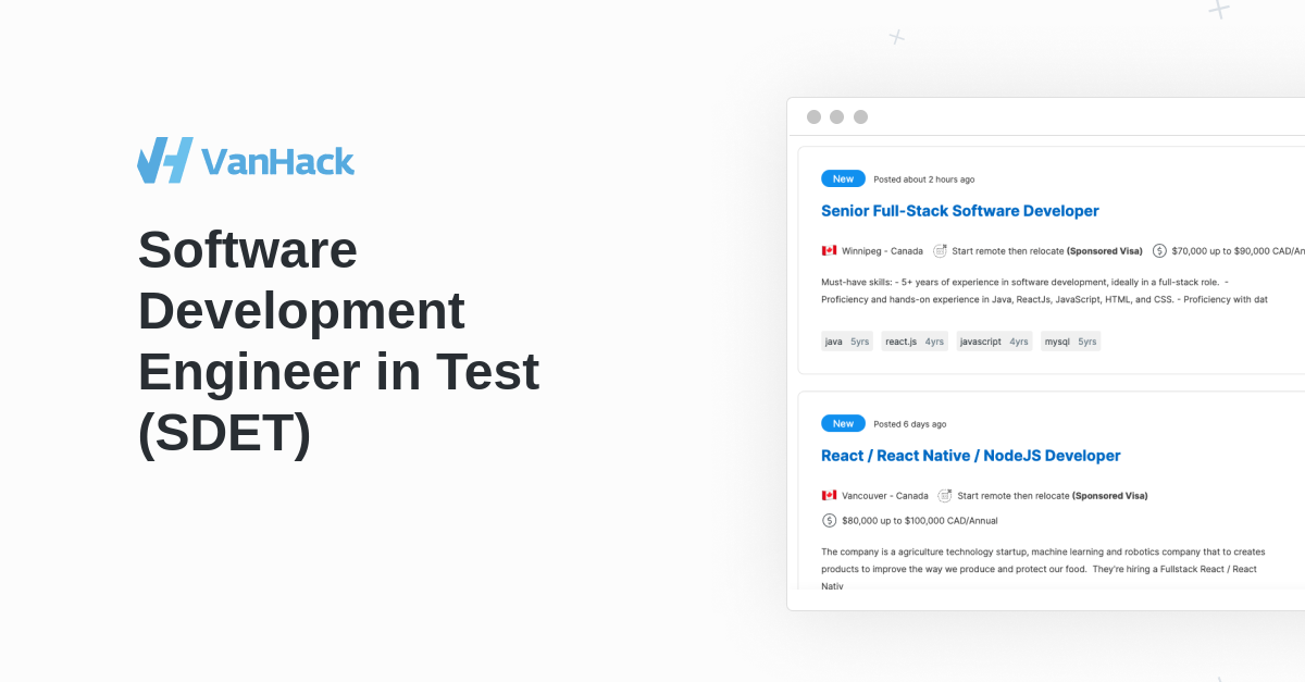 Software Development Engineer in Test (SDET) - VanHack