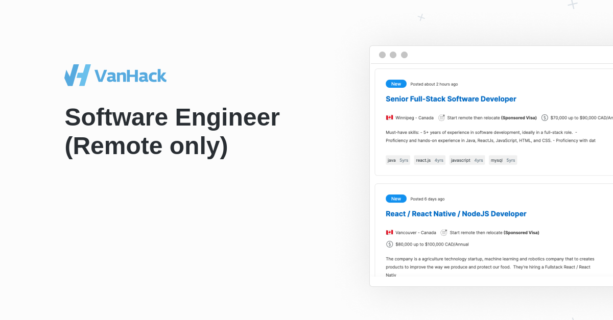 Software Engineer (Remote only) - VanHack
