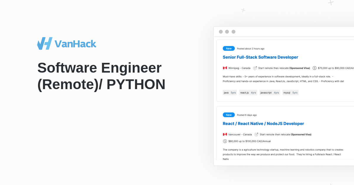 Software Engineer (Remote)/ PYTHON - VanHack