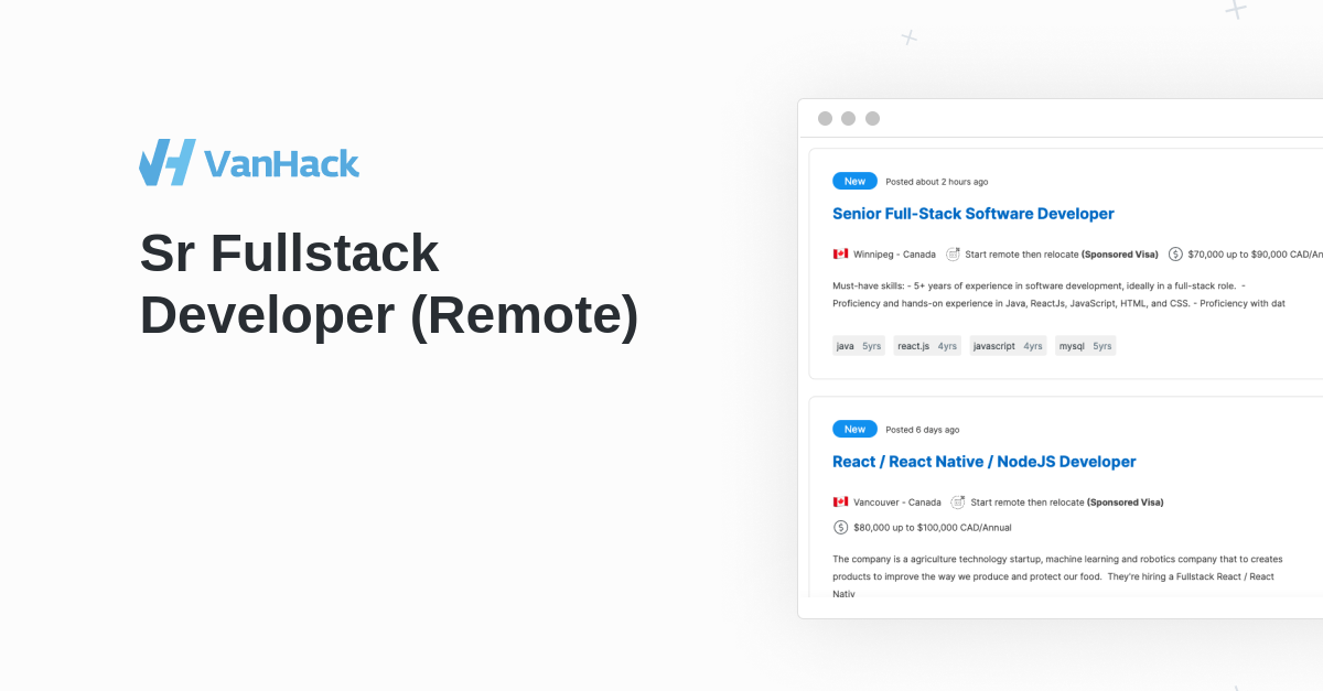 Sr Fullstack Developer (Remote) - VanHack