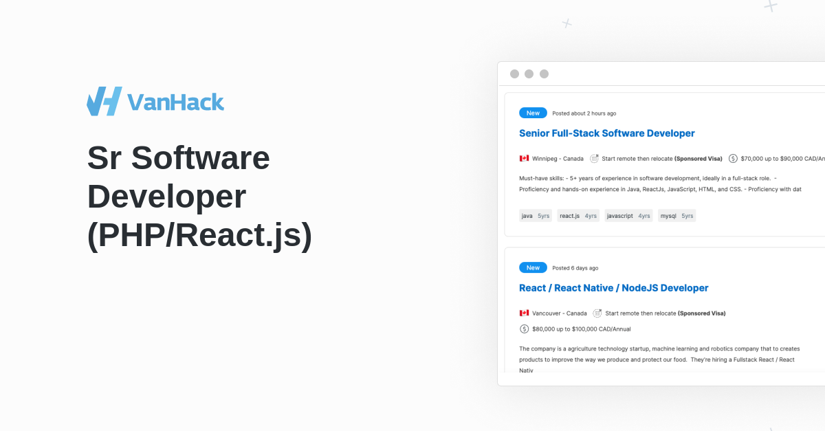 Sr Software Developer (PHP/React.js) - VanHack