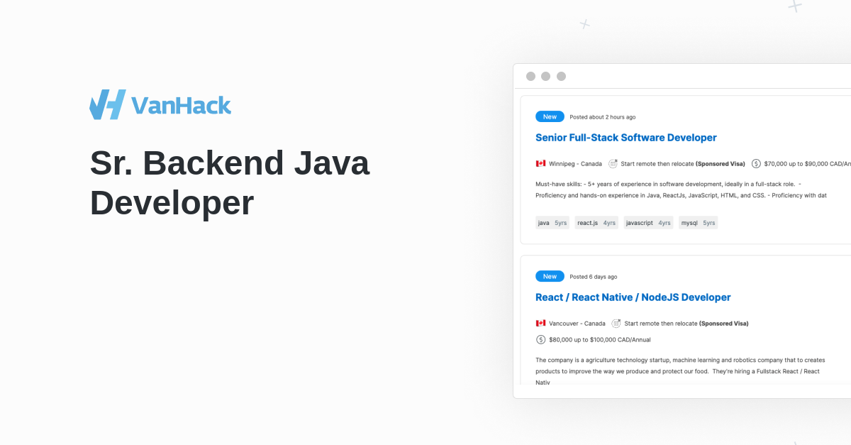 Sr. Backend Java Developer - VanHack