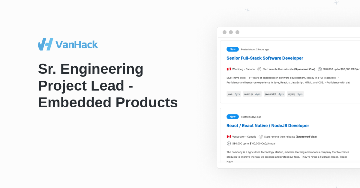Sr. Engineering Project Lead - Embedded Products - VanHack