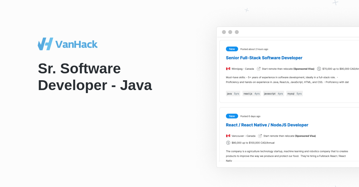Sr. Software Developer - Java - VanHack