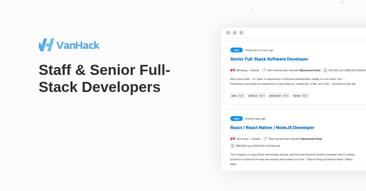 Staff & Senior Full-Stack Developers - VanHack