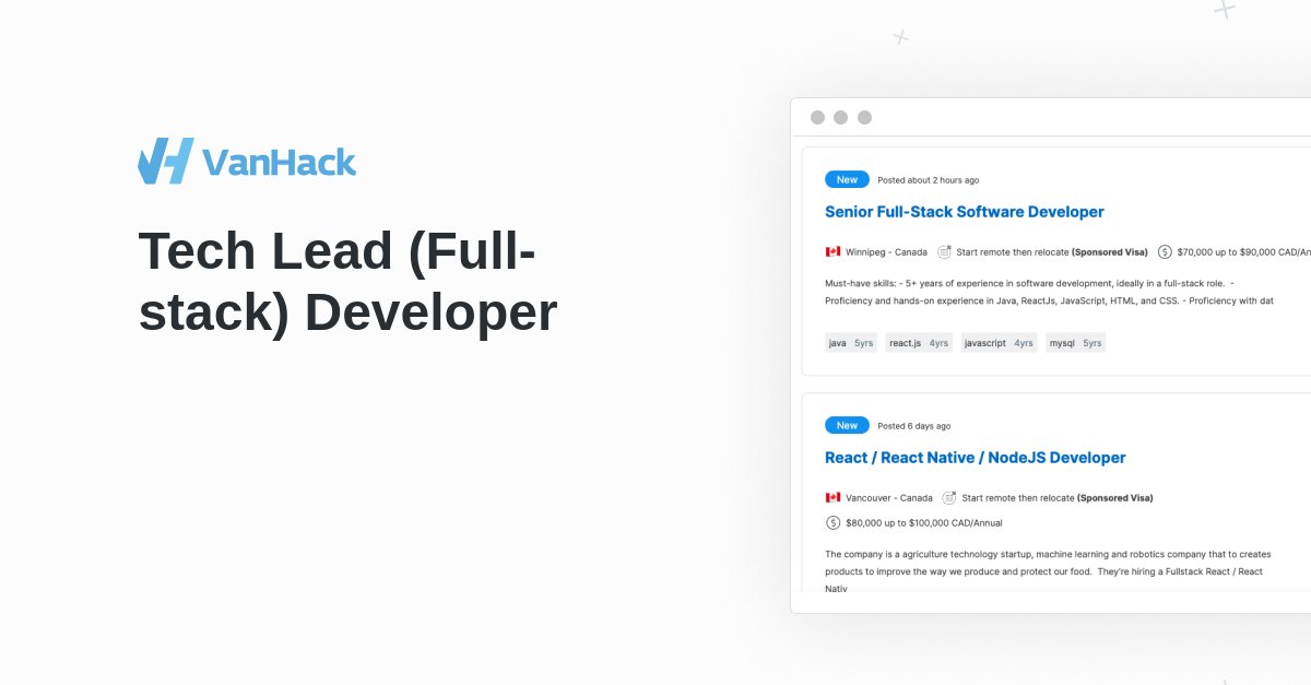 Tech Lead (Full-stack) Developer - VanHack