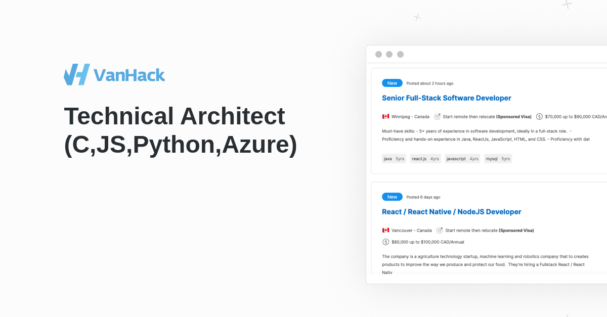 Technical Architect (C,JS,Python,Azure) - VanHack